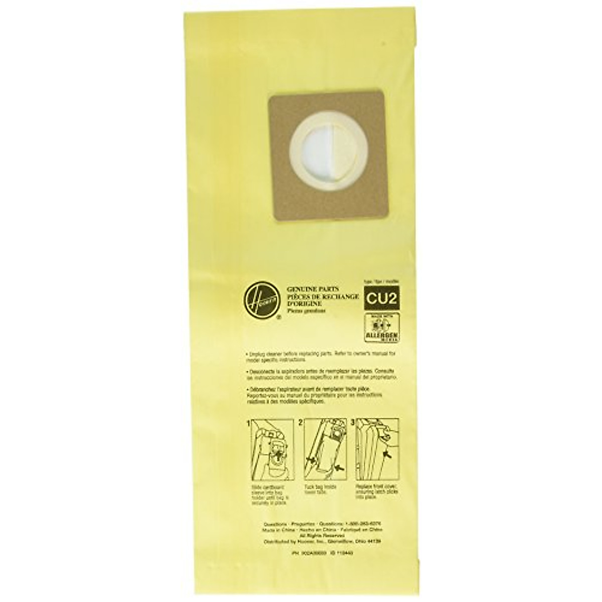 Hoover AH10243 Paper Bag, Allergen Filtration Hushtone 10 Pk, Yellow