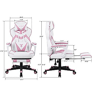 Zeanus Pink Gaming Chair, PC Gaming Chair for Girls, Reclining Computer Chair with Footrest, Ergonomic Gaming Computer Chair with Massage, Gaming Chair for Women, High Back Gaming Chairs for Adults