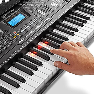 Ashthorpe 61-Key Digital Electronic Keyboard Piano with Light Up Keys, Beginner Kit Includes Headphones, Mic and Keynote Stickers