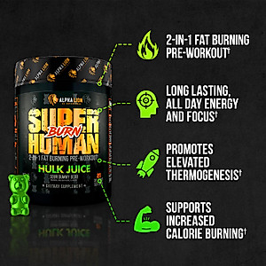 ALPHA LION Superhuman Burn 2-in-1 Metabolism Booster Pre Workout, Weight Loss Supplement, Appetite Suppressant, Fat Loss Support, Energy & Focus Powder (21 Servings, Hulk Juice)