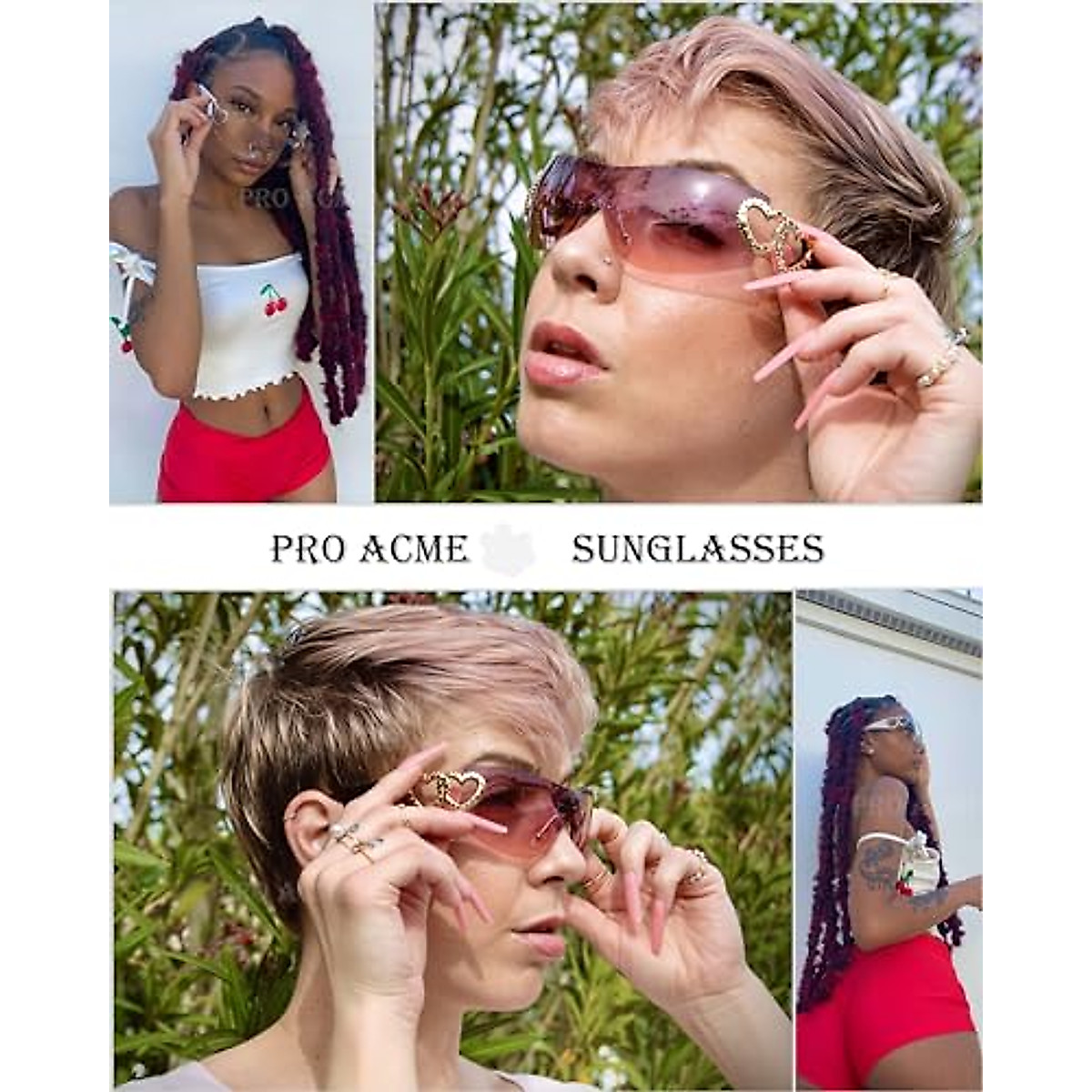 Pro Acme Y2K Rimless Sunglasses Womens Wrap Around Star 2000s Trendy Visor Shield Shades Oversized Fashion Frameless Glasses UV400(White/Gradient Silver)