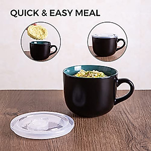 GBHOME Ceramic Soup Mugs with Lid, 24 oz Soup Cups with Hanlde for Coffee,Cereal,Salad,Noodles,Tea,Soup Bowls Cups,Microwave &Dishwasher Safe, Set of 4, Multi-color with Vented lid