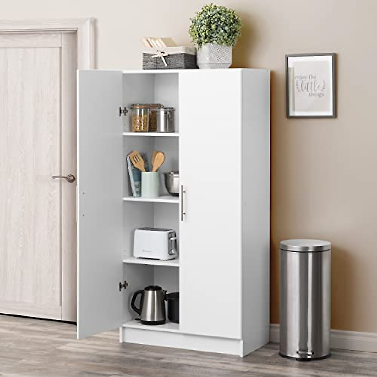 Prepac Elite 2 Door Standing Storage Cabinet, 16" D x 32" W x 65" H, White