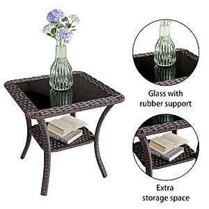 RTDTD 3 Piece Wicker Swivel Rocking Chair Set, Outdoor Patio Glider Chair with Glass Top Coffee Table, Conversation Furniture Sets Suitable for Patio, Lawn, Outdoor, Back Garden Blue