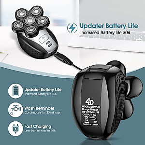 Bald Head Shaver for Men,Electric Razor for Men,5 in 1 Waterproof Wet/Dry Mens Grooming Kit,Electric Head Razor with Nose Trimmer,Brush,Massager