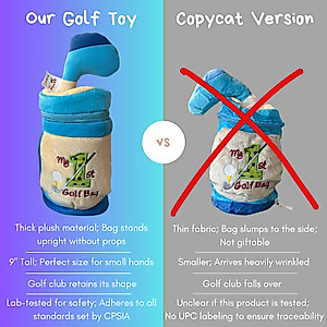 Genius Baby - 9" The Original Baby Golf Bag with Teddy Bear, Blue Bag Embroidered with 'My 1st Golf Bag', Lightweight, Perfect Size Golf Toy for Small Hands, Unique for Golf Baby