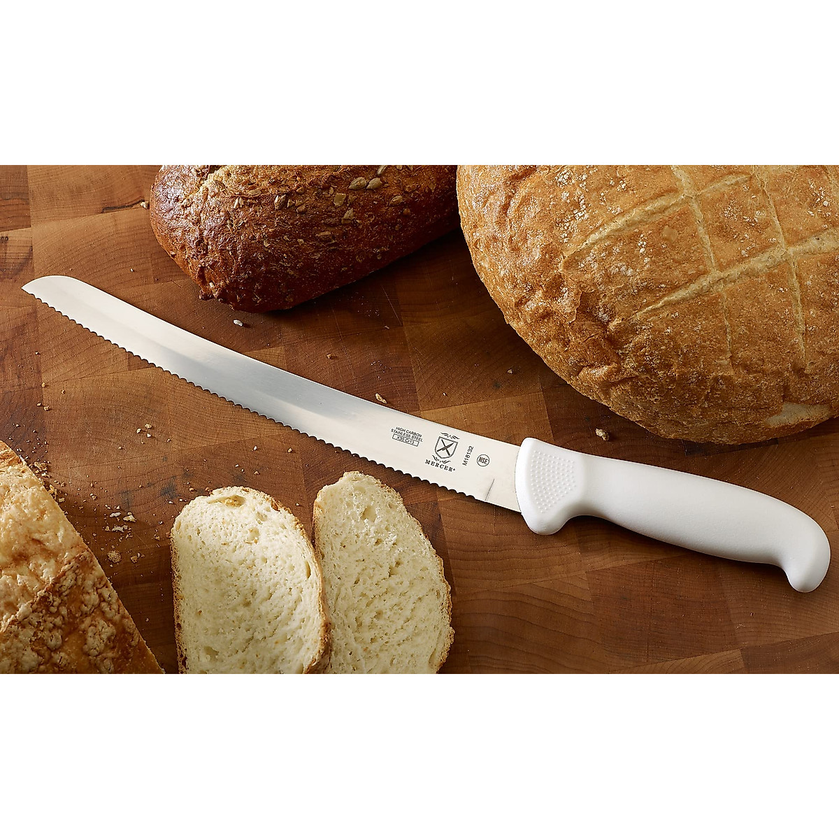 Mercer Culinary Ultimate White 10" Curved Wavy Edge Bread Knife, White