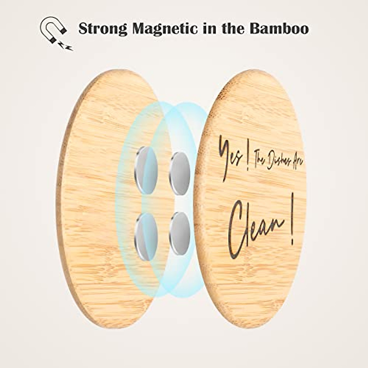 Dishwasher Magnet Clean Dirty Sign - Bamboo Dishwasher Magnet Signboards - Double-Sided Clean Dirty Refrigerator Magnet Sign Decorative for Kitchen Dishwasher, Easy to Read (Round)