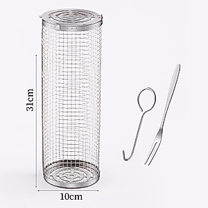 Rolling Grill CART, Stainless Steel BBQ Rolling Grill Basket Round Barbecue Net Tube for Outdoor Camping Picnic, Non-Stick Grill Net Wire Mesh Cylinder for Fish, Vegetables and Meat