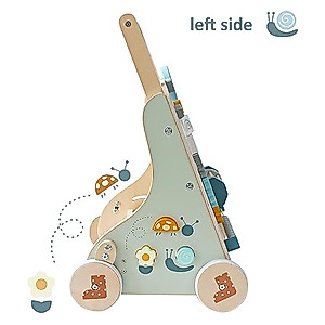 PairPear Wooden Baby Walker Push and Pull Toys,Toddler Speed Adjustable Push Walker Activity Cencer with Shape Sorter Toys Gift for Boys Girls 1 2 3 Years