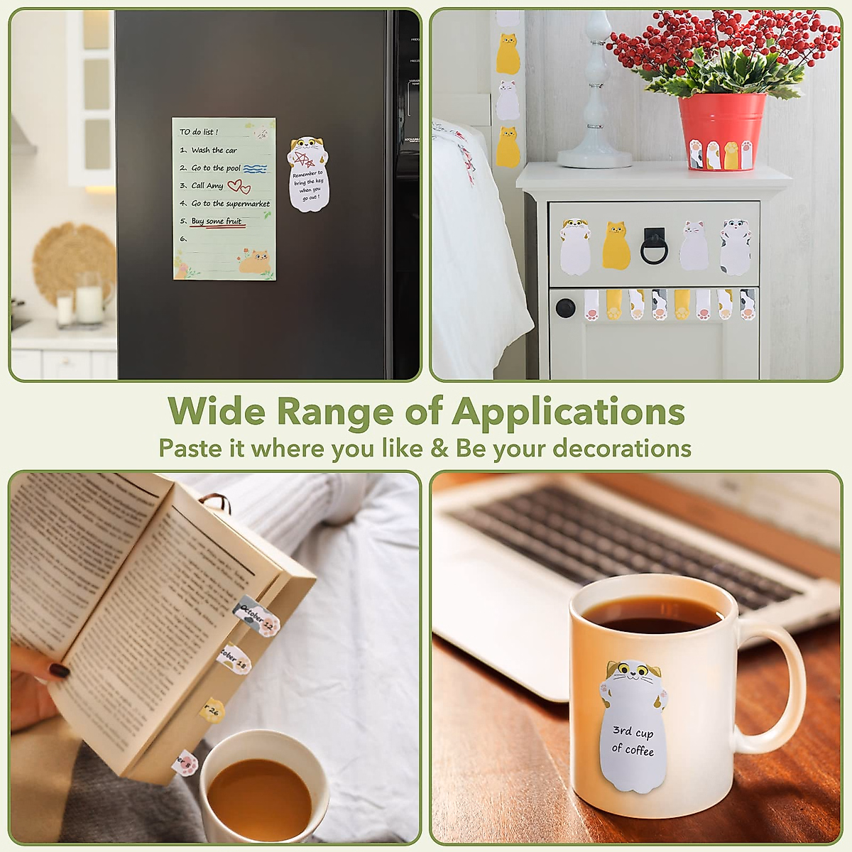 Hommie Cat Sticky Notes Set, Cute Sticky Note Animal Divider Tabs Bundle Writing Memo Pads Page Marker, Sticky Notes Pads for Cat Lovers Kids Office School Supplies Creative Gifts