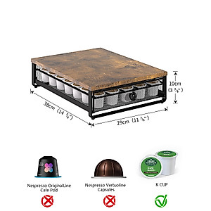 K Cup Organizer, Coffee Pod Holder Drawer, Under Brewer Storage Organizer with Sliding Drawer holds up to 35 K-Cup Pods, No Assembly Needed, Rustic Brown