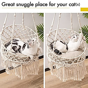 MEWOOFUN Macrame Cat Hammock, Hanging Cat Bed Hammock Cat Swing for Indoor Cats, Boho Cat Swing Bed for Sleeping, Playing, Climbing, and Lounging (Beige)