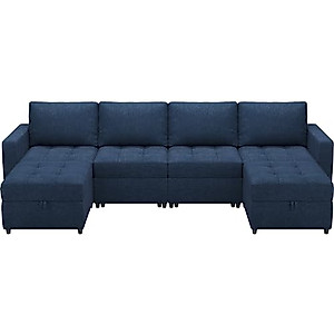 Belffin Fabric Modular Convertible Sectional Sofa U Shape Pull Out Couch with Ottomans 6 Piece Sofa Sectional Set Sleeper Couch with Double Reversible Chaises and Storage for Living Room Blue
