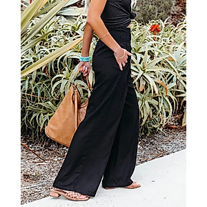 Batehif Womens Palazzo Pants Casual Linen Wide Leg Lounge Pant Elastic High Waisted Long Trousers