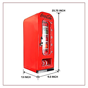Coca-Cola Retro Vending Machine Style 10 Can Mini Fridge with Display Window, AC/DC Portable Beverage Cooler for Soft Drink Cans, Includes 12V and AC Cords, for Home Office Dorm Cottage, Red