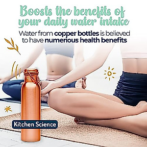 Kitchen Science Copper Water Bottle (34 Oz /1000 ml) with Carrying Canvas Bag & Sleeve| 100% Pure Copper Bottle for Drinking Water | Leak-Proof | Authentic Ayurvedic Copper Water Bottle