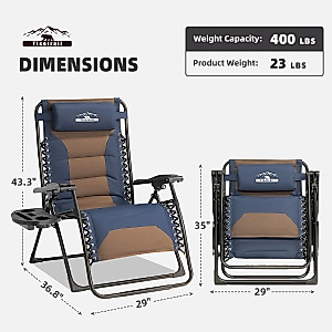 Tisetrail Zero Gravity Chair Oversized Recliner Padded Reclining Patio Chairs Folding XL Anti Gravity Lounge Chair with Adjustable Pillow and Cup Holder for Outdoor Camping Patio Lawn