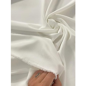 Stretch Crepe Fabric - Versatile Polyester Cloth by The Yard with 2-Way Stretch - Ideal for Dresses, Gowns, Pants, Drapes, and Backdrops - 1 Yard (Off-White)