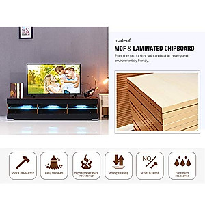 HOMMPA LED TV Stand with LED Lights for 65 inch TV Modern Entertainment Center with Storage 57" Black TV Console with Glass Shelves for Living Room 15" Tall