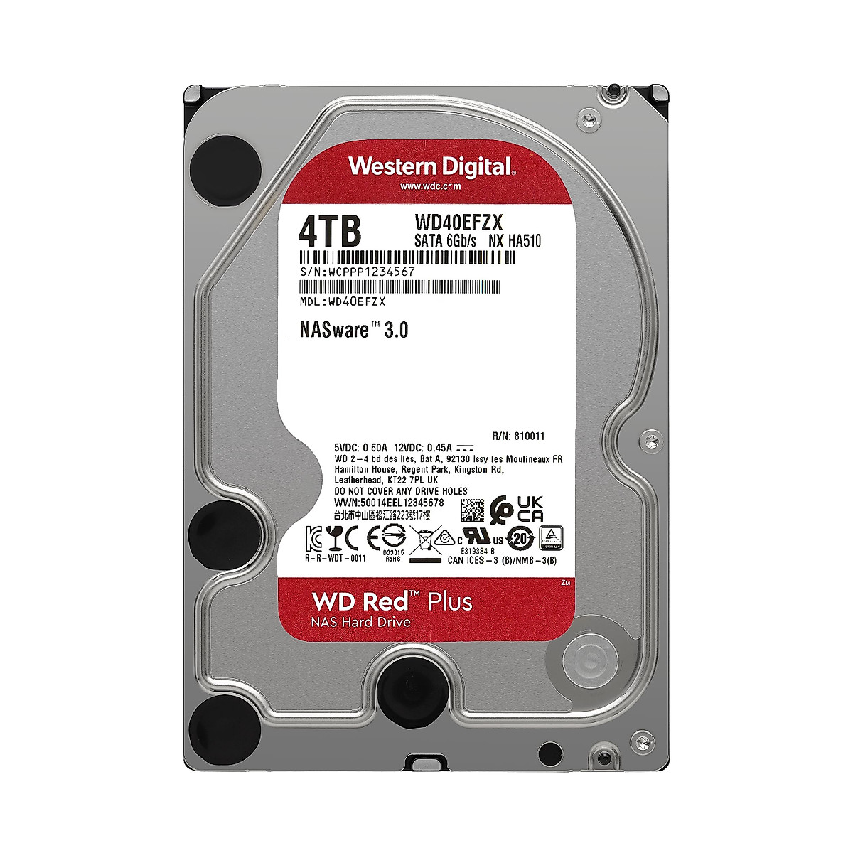 Western Digital 4TB WD Red Plus NAS Internal Hard Drive HDD - 5400 RPM, SATA 6 Gb/s, CMR, 128 MB Cache, 3.5" -WD40EFZX