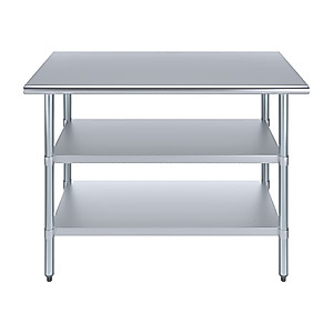 48" Long X 24" Deep Stainless Steel Work Table with 2 Shelves | Metal Food Prep Station | Commercial & Residential NSF Utility Table
