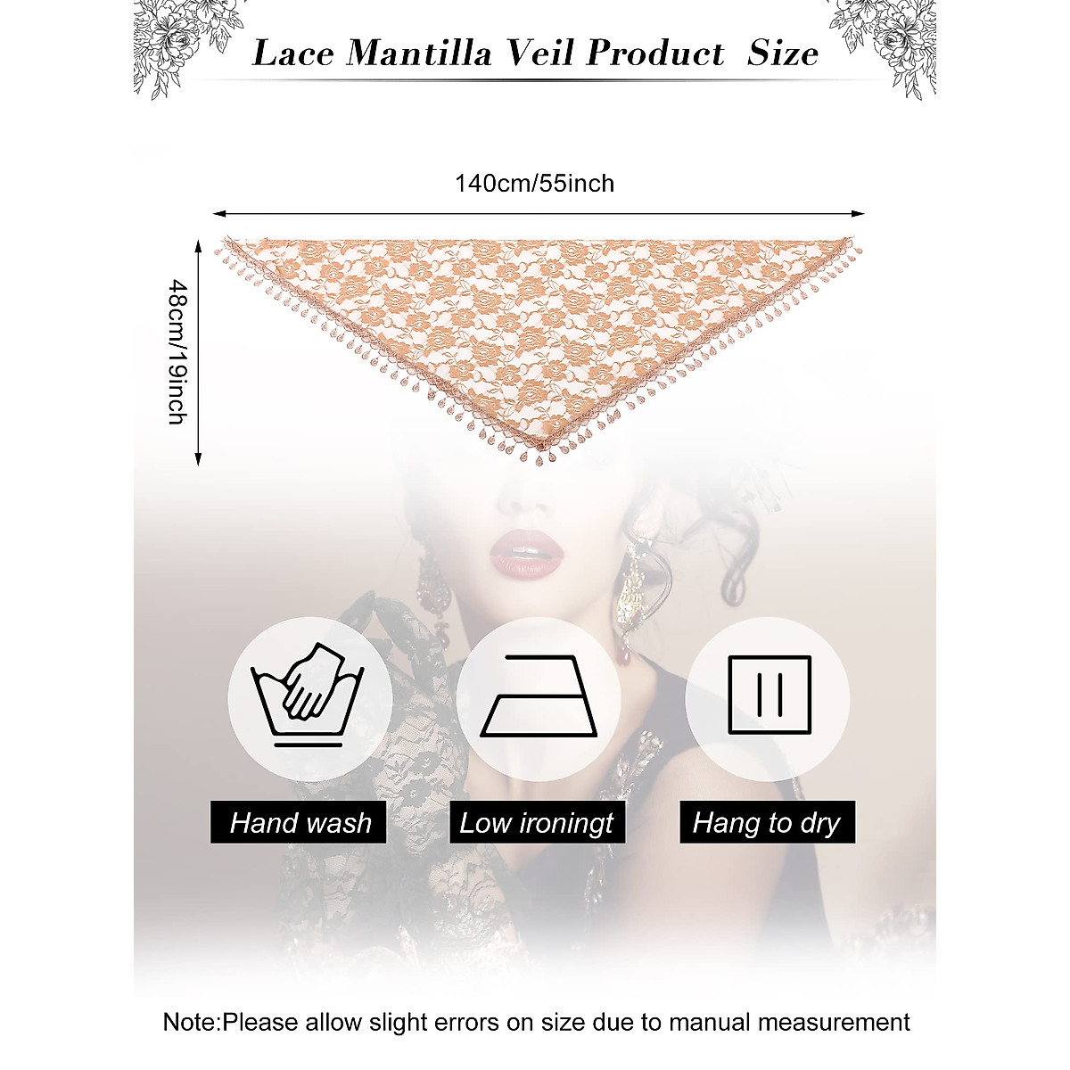 Zhanmai 6 Pieces Triangle Women Church Veil Lace Mantilla Wedding Shawl Catholic Floral Scarf Catholic Cover for Cathedral