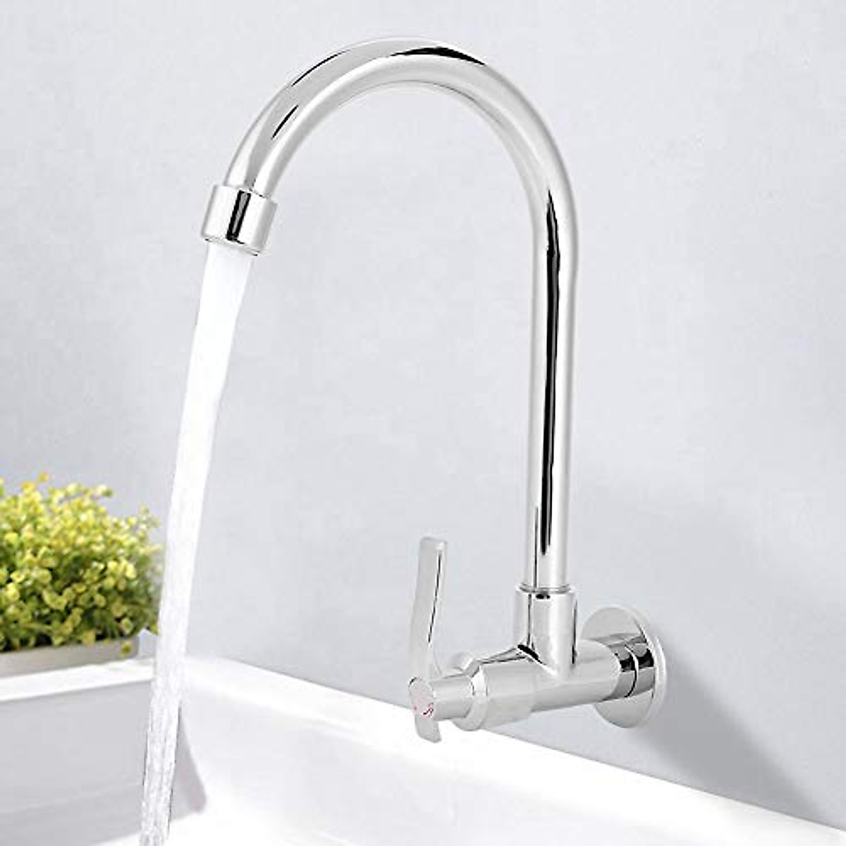 Wifehelper Household Kitchen Faucet Single Cold Wall-Mounted Faucet Tap G1/2in Rotate (Without Hose)