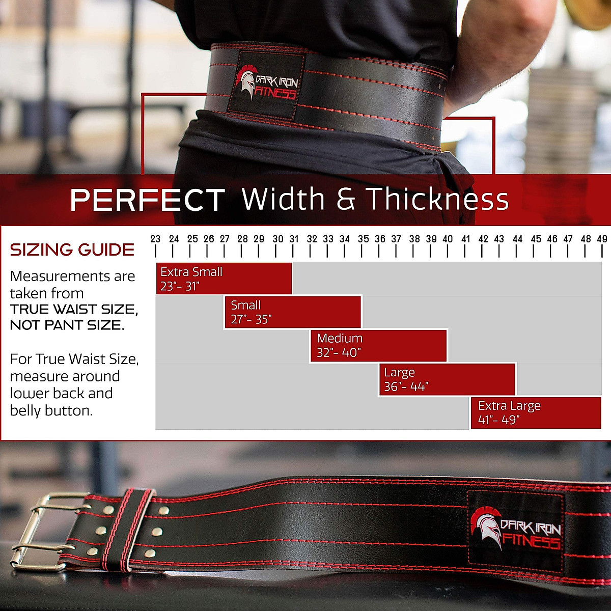 Dark Iron Fitness Black Weight Lifting Belt - Small - Men & Women - All Leather Gym Belts - Weightlifting, Powerlifting, Strength Training, Squat, Deadlift Workout Up to 600 Lbs