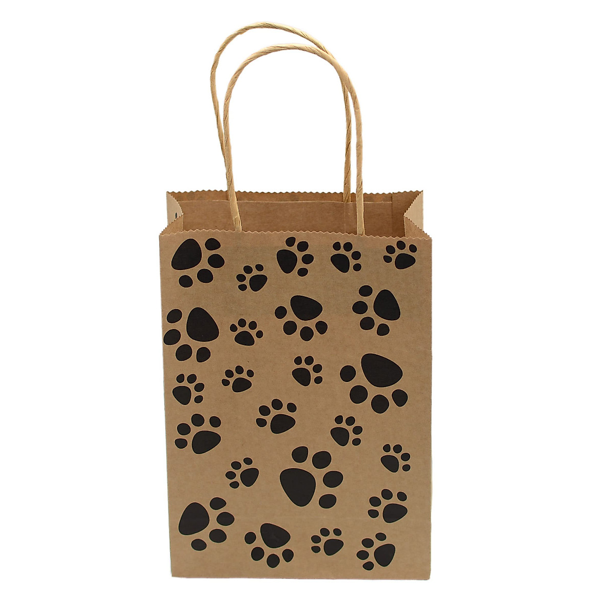 YYaaloa 30pcs Small Gift Bags with Handle Bulk Paw Print Brown Party Favor Paper Shopping Bags for Kids Birthday Xmas Party Supplies Retail Bags (Paw Print Brown, Small 30pcs)