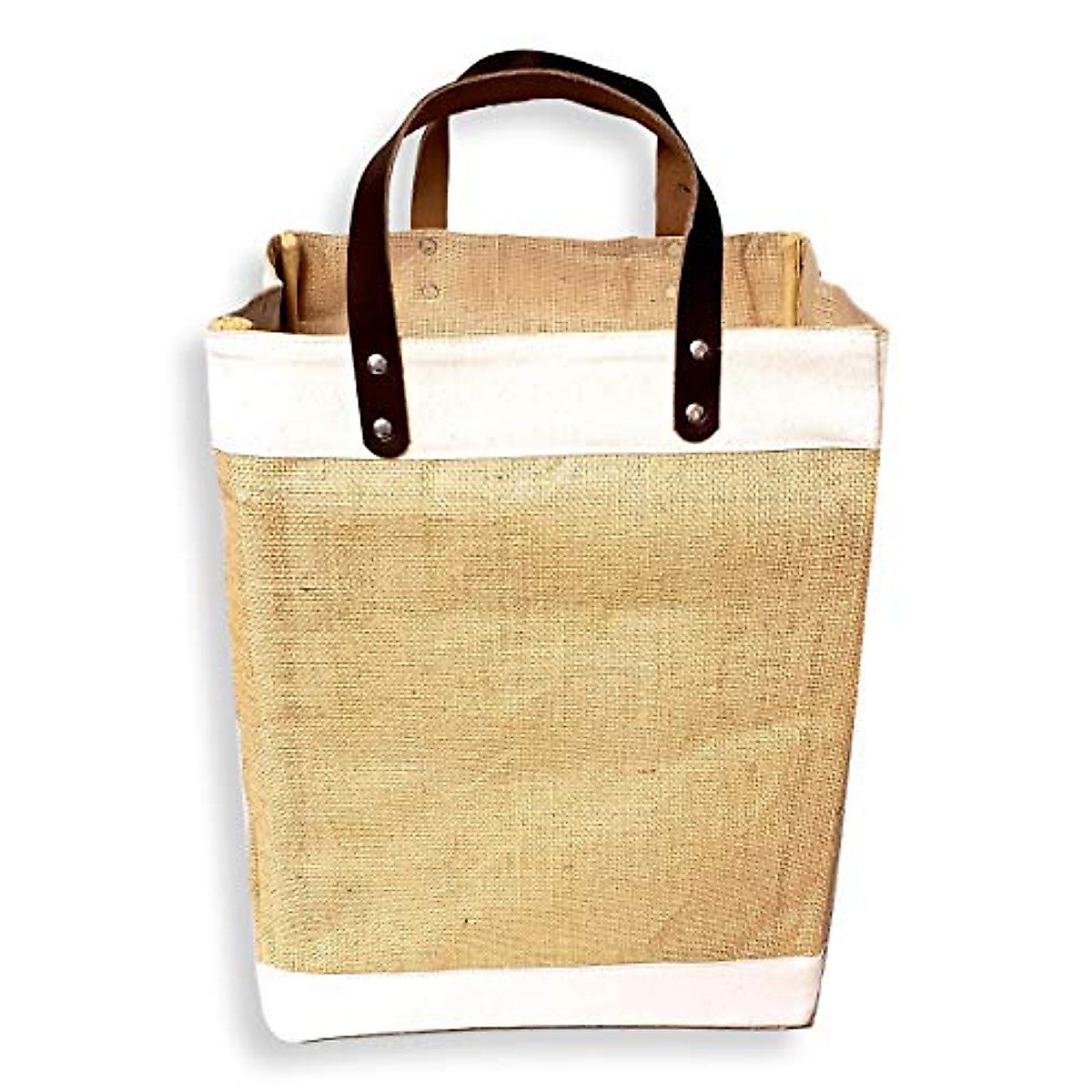 Eco-Friendly Large Jute and Cotton Leather Handle Market Tote Bag (Natural - No Embroidery)