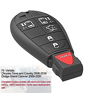 6 Buttons Remote Fob Unct Ignition Key fits 08-2016 Chrysler Town and Country, 08-2019 Dodge Grand Caravan, FCCID: M3N5WY783X 433MHZ, Pack of 2