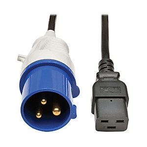 Tripp Lite Metered PDU, 3.8kW Single-Phase, 200/220/230/240V, 10 Outlets (8 C13, 2 C19) IEC-309 16A Blue, 8ft Cord, 1U Rack-Mount Power, TAA (PDUMH16HV)