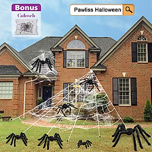 Pawliss Halloween Decorations, 16 Ft Giant Spider Web Super Stretch Cobweb Set, Huge Spider Web for Indoor Outdoor Yard Home Costumes Parties Haunted House Décor