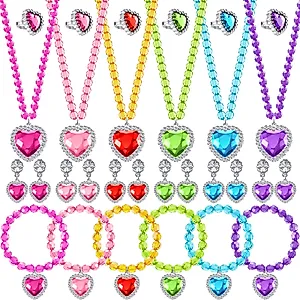 Henoyso 6 Set Princess Jewelry Dress Up Jewelry Princess Pretend Toy Jewelry Set with Necklace Bracelet Rings Earrings Princess Costume Jewelry Beaded Toy Necklace for Party Favors Costume (Colorful)