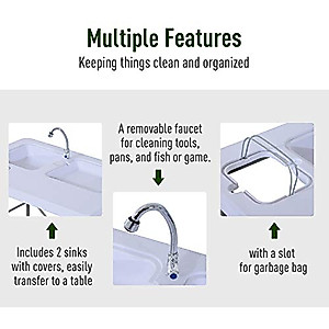 Outsunny Portable Folding Camping Sink Table with Faucet and Dual Water Basins, Outdoor Fish Table Sink, 40''