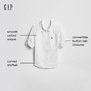 GAP Baby Boys Toddler Oxford Convertible Button Down Shirt, White000, 2T US