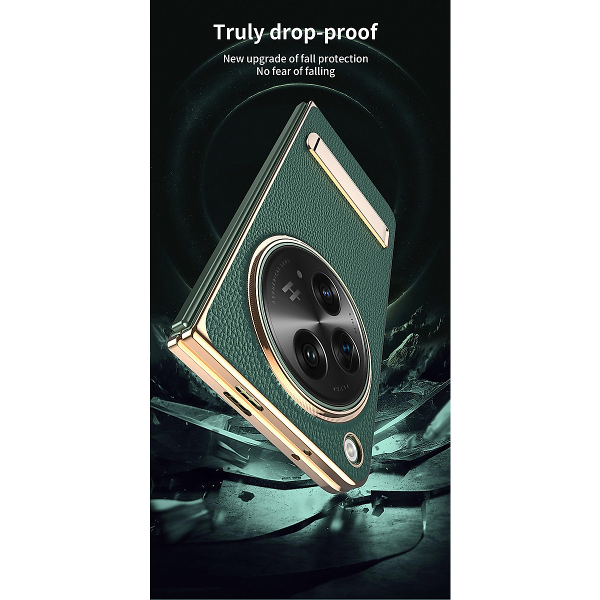 Mangix for OnePlus Open Case,Luxury Premier Genuine Leather,Full Body Hinge Protection,Built-in Screen Protector,Kickstand Drop Proof Protective Cover (Green)