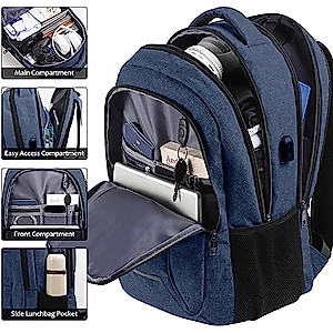 BIKROD Backpack for Men, Large School Backpacks for Teens Water Resistant Travel Back Pack with USB Charging Port, Business Anti Theft Durable Computer Bag Gifts Fits 17.3 Inch Laptop