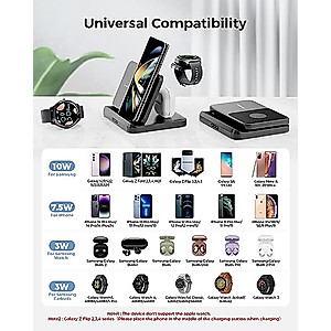 Charging Station for Samsung 3 in 1 Foldable Wireless Charger Fast Charger Dock Stand for Galaxy Z Fold 4/3, Z Flip 5/4/3, S23/S22/S21/S20, Note20/10 Ultra, Watch 5 Pro/5/4/3/Active, Buds+/2/Pro/Live