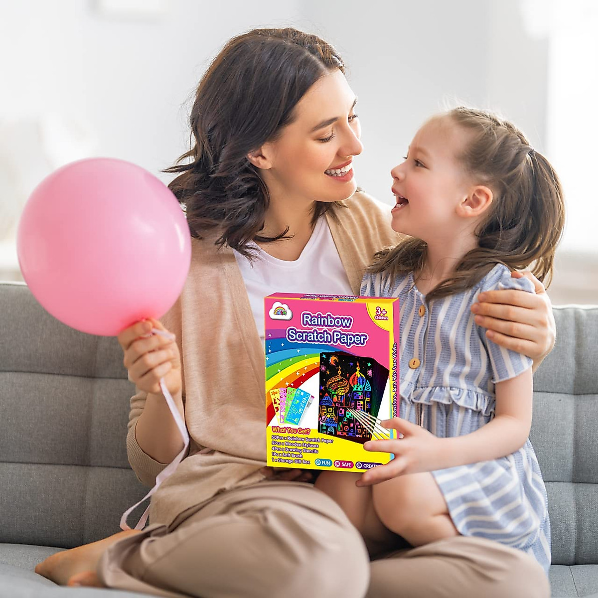 ZMLM Gift Christmas for Girl Art-Craft Kit: Rainbow Scratch Paper Magic Art Craft Project Supply Toddler Drawing Activity Kid Travel Toy Age 3-12 Year Old Birthday Gift