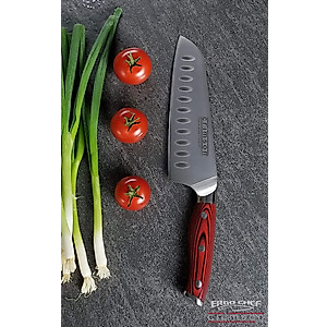 Ergo Chef Crimson Series 7" Santoku Japanese Chef Knife Forged High Carbon X50CrMoV15 German Stainless Steel - Hollow Ground Blade - G10 Handle