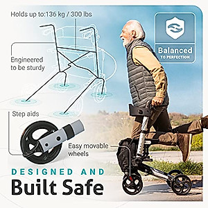Helavo Foldable Rollator with Seat - Lightweight Aluminum Rolling Walker for Seniors and Adults