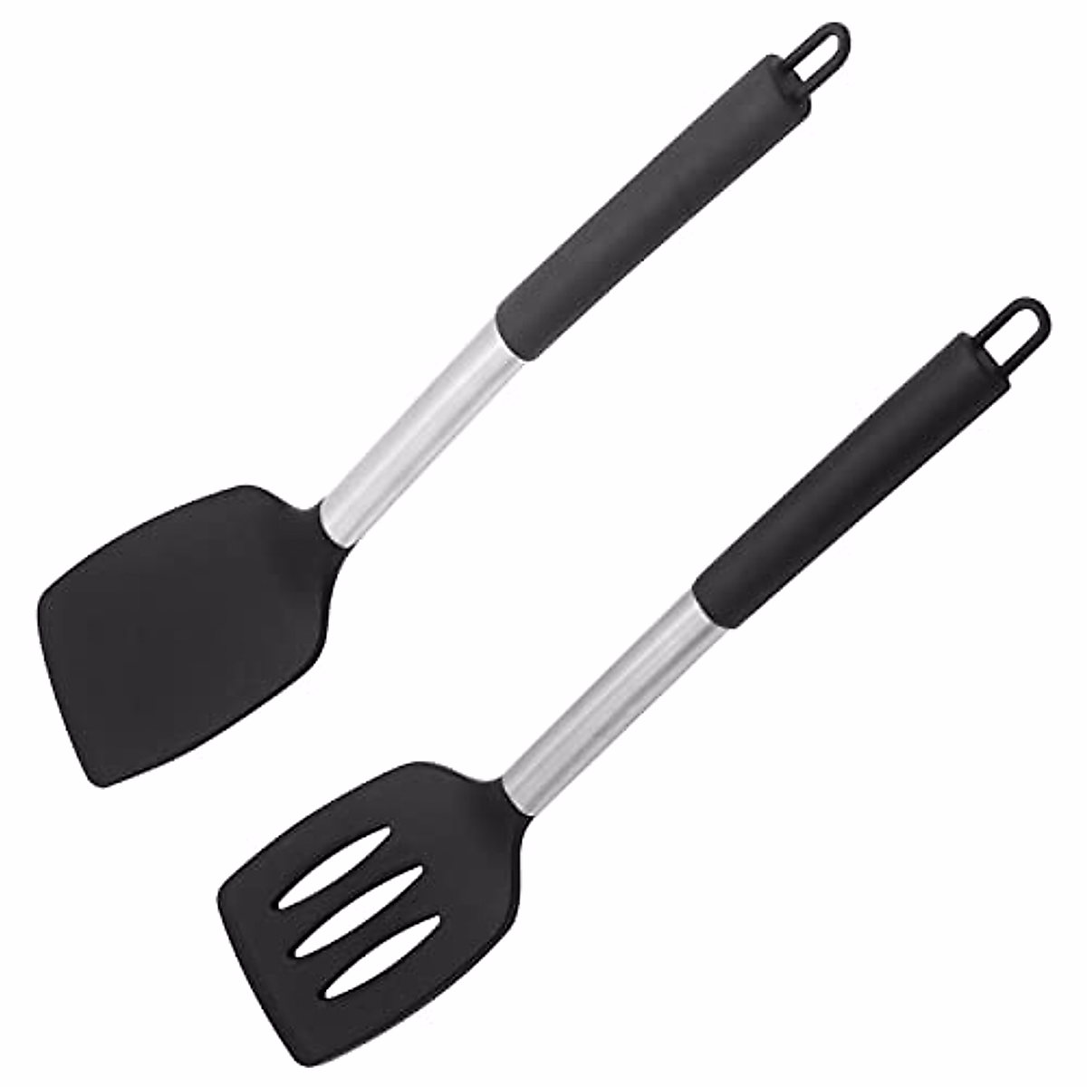 KUFUNG Stainless Steel Handle Silicone nonstick spatulas, High Heat Resistant to 480°F, KUFUNG Food Grade Turner, BPA Free, Spatula for for Fish, Eggs, Pancakes, Wok (Black2)