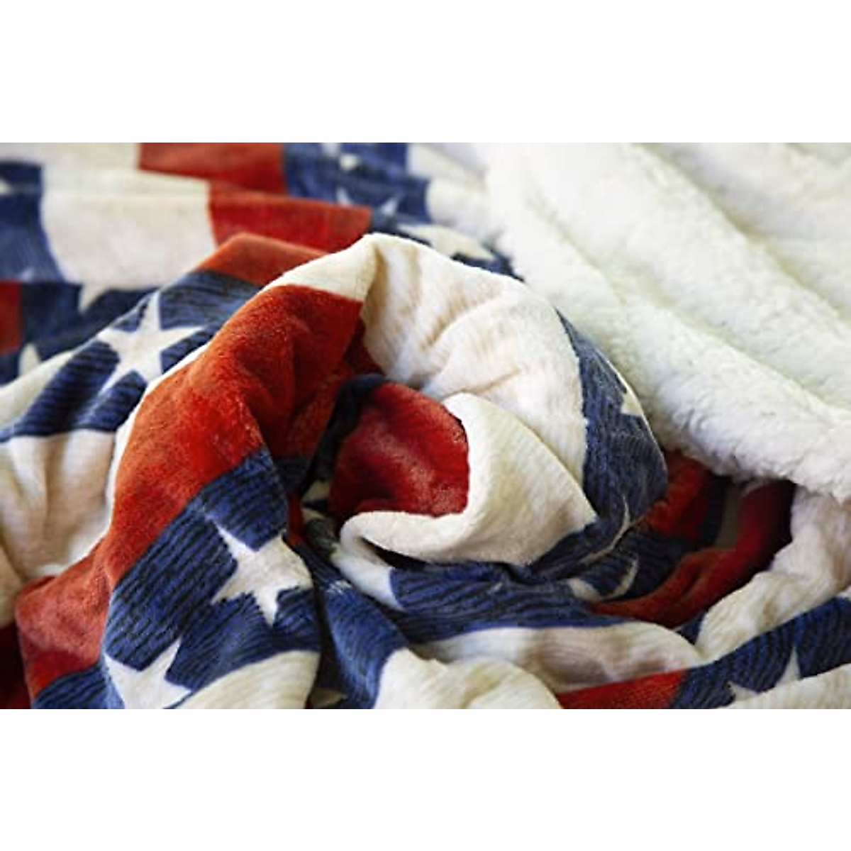 Carstens Americana American Flag Plush Sherpa Throw Blanket 54" x 68", White