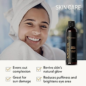 Eve Hansen Organic Sweet Almond Oil for Skin | (8 oz) Hair Growth Oil, Body Oil for Dry Skin, Carrier Oil for Essential Oils | Massage Oil, Organic Face Moisturizer for Skin, Hair Oil and Nail Oil
