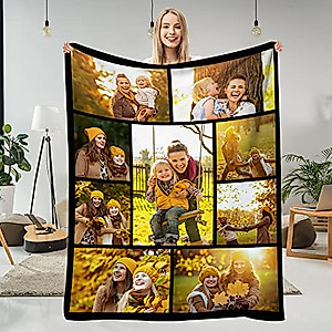 Custom Blanket with Photos Personalized Throw Blanket with Picture Upload Soft Fleece Blanket for Wife/Friend/Mom/Couple/Grandma/Pets Gifts for Birthday Anniversary Halloween Made in USA
