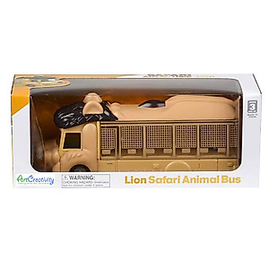 ArtCreativity Pull Back Lion Safari Animal Bus for Kids, 7 Inch Lion Design Bus with Pullback Mechanism, Durable Plastic Material, Safari Party Decorations, Best Birthday Gift for Boys & Girls