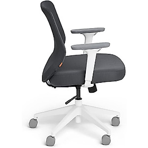Poppin Mid Back Max Task Chair - Dark Gray Cushions + White Frame, Curvy Mesh Backrest, Adjustable Recliner, Armrest and Height Settings, 5 Caster Wheels for Easy Movement