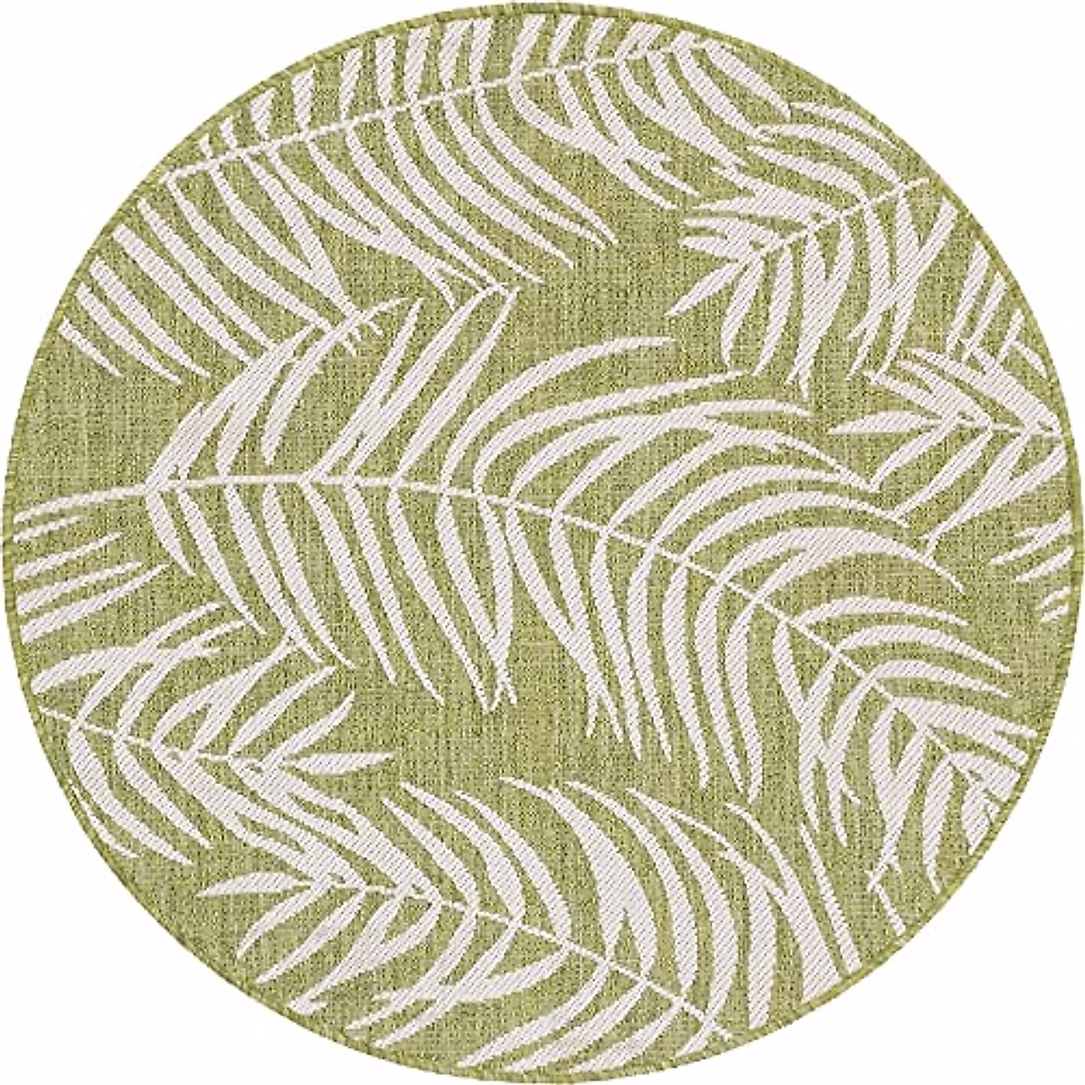 Unique Loom Outdoor Botanical Collection Floral, Coastal, Bohemian, Leaves, Indoor and Outdoor Area Rug (4' 0 x 4' 0 Round, Green/Ivory)